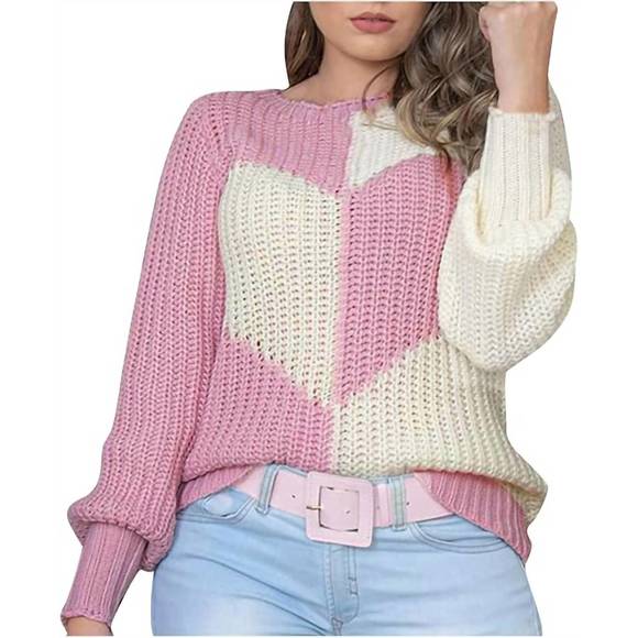 BiBi | Sweaters | New Bibi Posie Heart Knit Sweater In Pink White ...